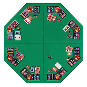 VIVOHOME 48 Inch Foldable 8-Player Texas Poker Card Table Top Layout Portable Anti-Slip Rubber Board Game Mat with Cup Holders and Carrying Bag, Green