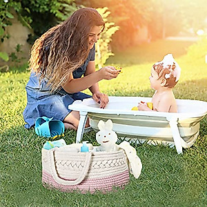 Maliton Diaper Caddy for Baby Girl-Cotton Rope Diaper Caddy, Diaper Organizer for Changing Table, Portable Baby Basket for Storage Baby Stuff, Newborn Registry Must Have Items
