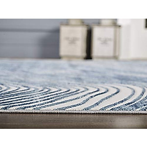 Abani Rugs Contemporary Wave Print 3' X 5' Rectangle Area Rug, Vista Collection - Modern Blue & White Turkish Accent Rug