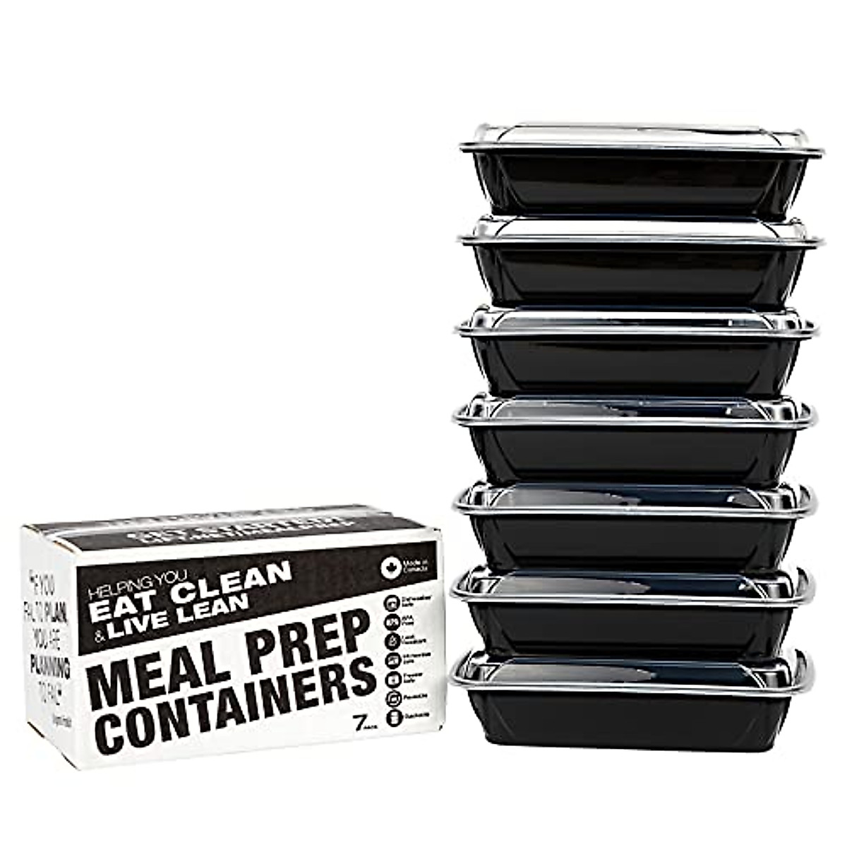 Meal Prep Containers - Food Storage Prep Containers Certified BPA-free - Portion Control, Reusable, Washable, Microwavable Plastic Containers with Lids Bento Box (7 Pack, 1 Compartment, 28 Ounce)