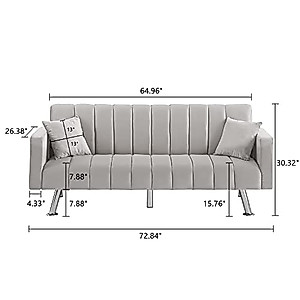 AWQM Sofa Bed, Upholstered Convertible Sofa Bed with 2 Pillows, Modern Sleeper Sofa Couch with Wooden Frame and Metal Legs, Comfortable Velvet Sofa Suitable for Living Room Bedroom Office (Gray)