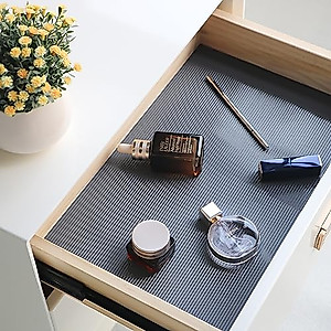 Hersvin Shelf Liners 16 in x 20 ft EVA Drawer Mats, Non-Adhesive Cupboard Pad, Kitchen Cabinet Lining Fridge Cushion (Gray Stripe, 40.7cmx610cm)