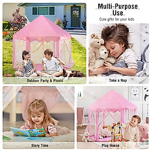 Princess Tent for Kids - Castle Playhouse Tent with LED Star Lights – Large Kids Play Toys for Indoor & Outdoor – 55"x53" Pink