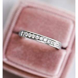 Monkton 3.5mm Women Half Eternity Bands Cubic Zirconia Promise Ring Stainless Steel Wedding Band Size 3-12.5, Silver, Size 7