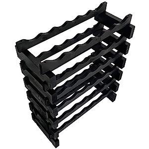 DisplayGifts Modular Stackable Wine Rack Freestanding Wooden Wine Stand Storage Holder, Thick Wood Wobble-Free Natural 36 Bottle Capacity 6 X 6 Rows (Black)