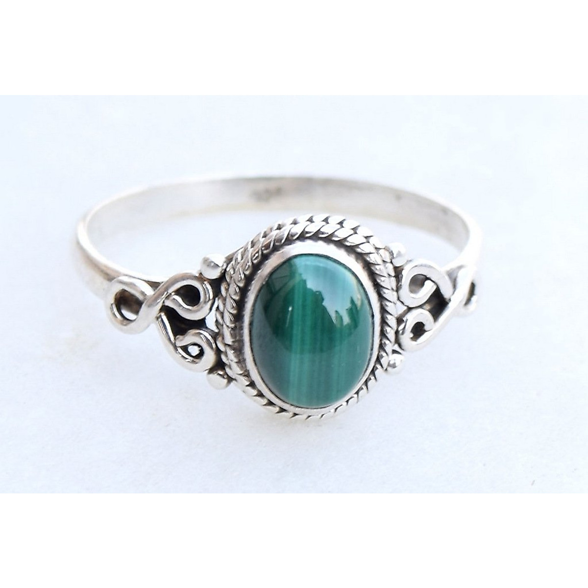 Malachite Stone Ring 925 Sterling Silver Statement Ring For Women Handmade Rings Gemstone Christmas Promise Ring Size US 7 Gift For Her