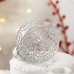 MoonXmas Christmas Ornaments Set, 2.75"/70MM Silver Clear Plastic Shatterproof Christmas Tree Hanging Decorations, for Indoor Home Halloween Thanksgiving Xmas Decor - 6Pcs.