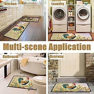 2Pcs Rooster Farmhouse Theme Rugs for Kitchen Floor 2 Pieces Farmhouse Style Kitchen Mats for Kitchen Decor Non Slip Washable Standing Kitchen Runner Mats 17"x30"+17"x47"