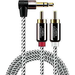 CableCreation 3.5mm to RCA Cable 10FT, Angle 3.5mm Male to 2RCA Male Auxiliary Stereo Audio Y Splitter Gold-Plated for Smartphones, MP3, Tablets, Speakers, Home Theater, HDTV, 3M