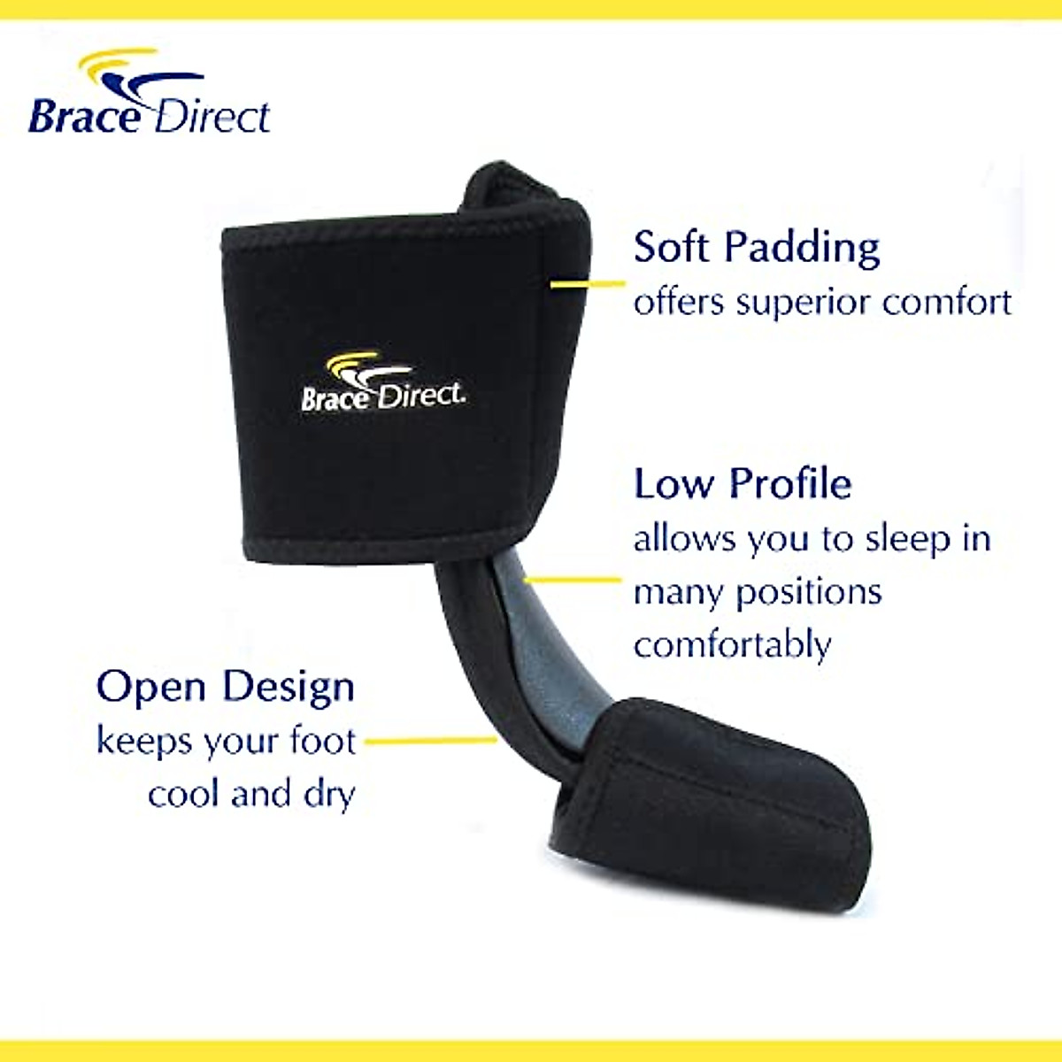 Brace Direct Dorsal Adjustable Night Sleeping Splint - for Plantar Fasciitis Relief, Arch Support, Heel Foot Pain, Tendonitis, Drop Foot