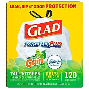 Glad Glad Forceflexplus 13-Gallon Tall Kitchen Drawstring Trash Bags 120 Ct