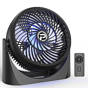 PELANZENHAU 8 inch Table Fan with Remote, USB Powered Desk Fan with RGB Light & Timer, 3 Strong Speeds & 360° Pivot Adjustable, Desktop Air Circulator Fan for Home Office Dorm RV Bedroom Travel
