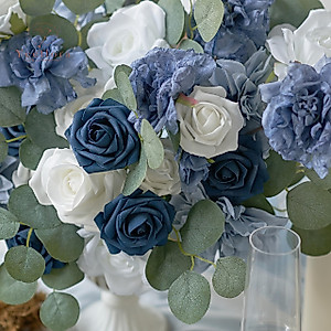 YEEFLORA Artificial Flowers, 100pcs Artificial Rose for DIY Wedding Bouquets Centerpieces Arrangements, Navy Blue Foam Roses with Stem for Bridal Shower Party Home Decorations