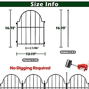 Samamixx Decorative Garden Fence, 10 Pack No Dig Fencing 10.83ft(L) × 22in(H) Animal Barrier Border for Dog Rabbit Pet, Metal Garden Edging Fence Panels with No-Dig Stakes for Outdoor Yard Patio Lawn