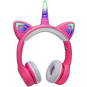 YUSONIC Unicorn Headphones for Girls,15 Hours Play time,Bluetooth Unicorn Headphones Toddler School Laptop Cellphones Plane use, Light Up Wireless Kid Headphone Birthday Gifts (Pink)