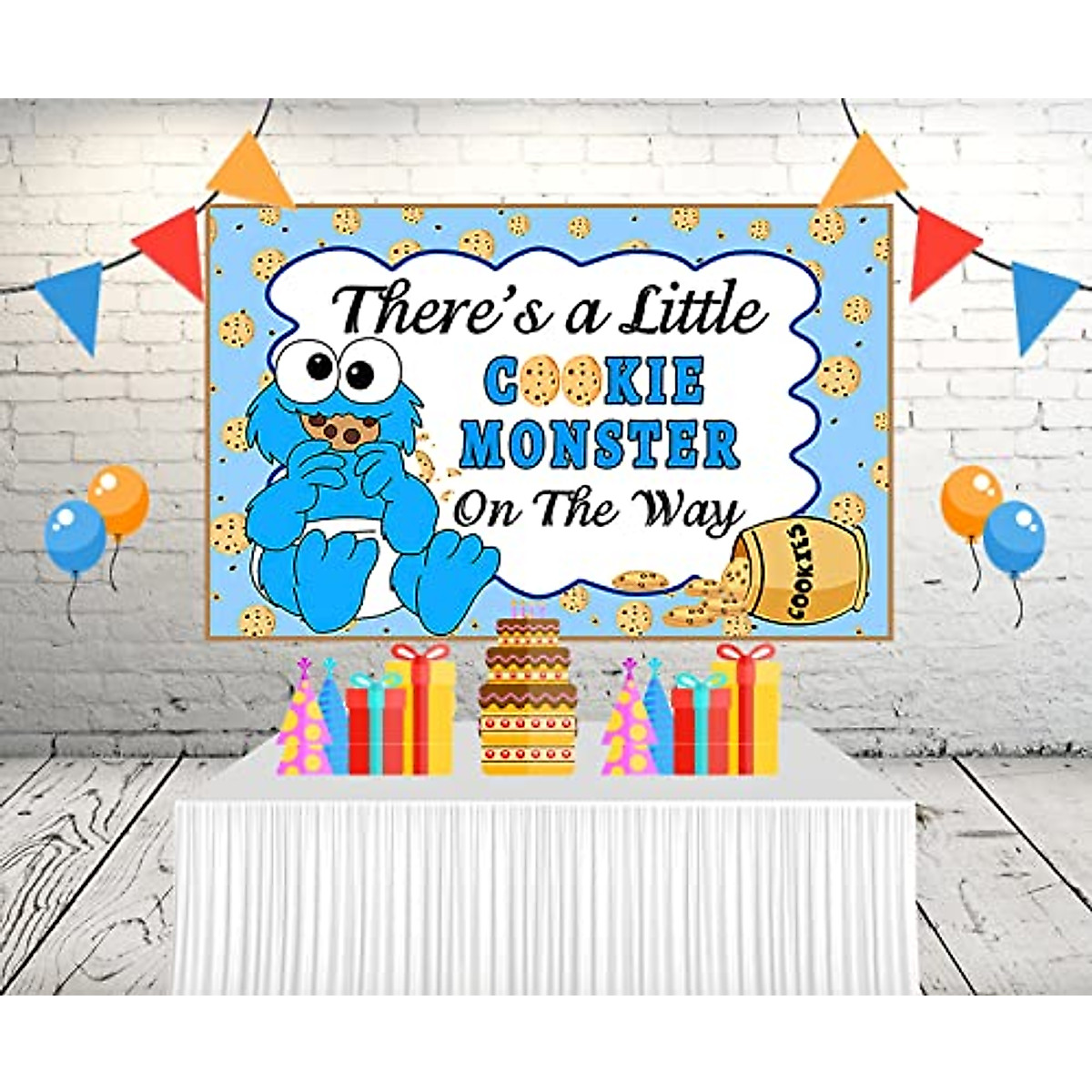 Baby Cookie Monster Backdrop for Gender Reveal Party Supplies 5x3ft There's a Little Cookie on The Way Banner for Street Baby Shower Party Decorations