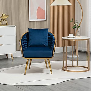 Mystiqueserenity Velvet Armchair, Modern Single Person Casual and Comfortable Accent Chair, with Tufted Backrest, Metal Frame, Soft Cushion, for Home, Living Room, Office, Bedroom (Blue)