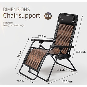 Oakmont Zero Gravity Chairs Patio Set with Pillow and Cup Holder Patio Furniture Outdoor Adjustable Dining Reclining Folding Chairs for Pool Side Outdoor Yard Beach (Brown)