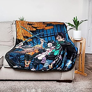 Surreal Entertainment Demon Slayer Oversized Plush Throw Blanket | Cozy Sherpa Cover For Sofa, Bed | Super Soft Fleece Blanket | Official Anime Manga Collectible | 45 x 60 Inches, Blue, One Size