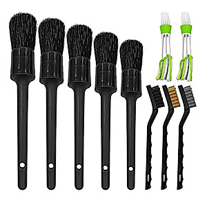 10PCS Car Detailing Kit Set, Auto Interior Cleaning Wire Brush Set, Boar Hair Duster Brushes for Cleaning Car Interior Exterior, Wheels, Dashboard, Air Conditioner, Engines, Leather (Black)