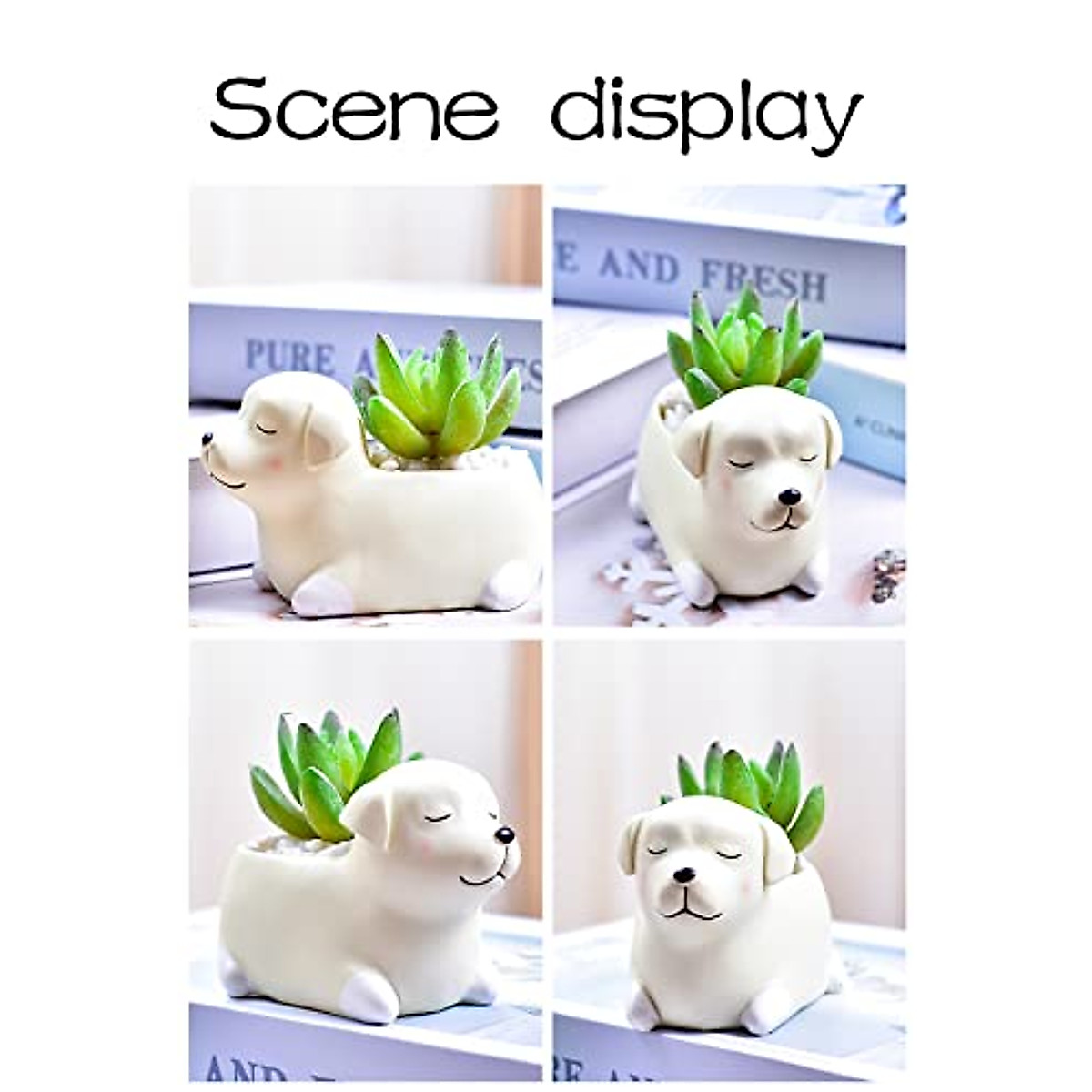 Cute Labrador Retriever Flower Pot with Drainer Garden Flower Pot Resin Succulent Potted Bonsai Plant Stand Home Desk Mini Decoration Balcony Gardening Flower Pot Does Not Contain Plants