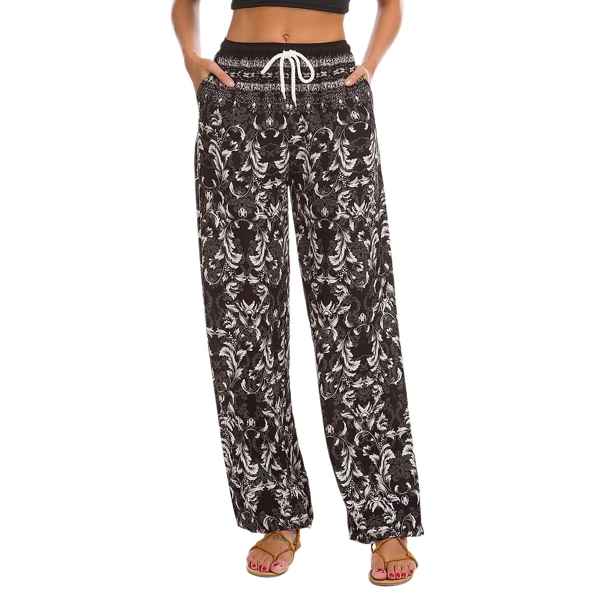 Urban CoCo Women's Floral Print Boho Pants Harem Pants Jogger Pants (#21, XL)