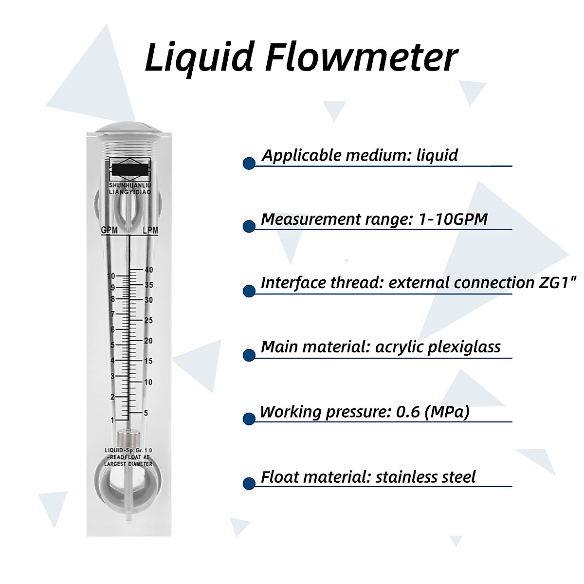 Water Meter, 1-10GPM 0.6MPa Knob Panel Type Liquid Meter, ZG1" Acylic Water Liquid Flowmeter for Measuring Rate of Liquid Medium