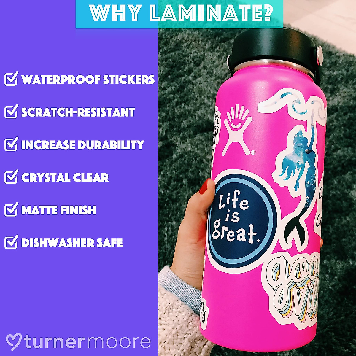 Matte Clear Vinyl Laminate for Stickers 12" x 15FT Matte Clear Laminate Roll Self-Adhesive for Cricut, Laminate Stickers Waterproof, Cricut, Stencils by Turner Moore Edition (Matte Sticker Laminate)