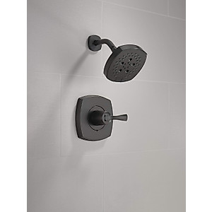 Delta Faucet Stryke 14 Series Single-Function Shower Faucet Set, Single-Spray H2Okinetic Shower Head, Black Shower Faucet, Delta Shower Trim Kit, Matte Black T14276-BL (Valve Not Included)