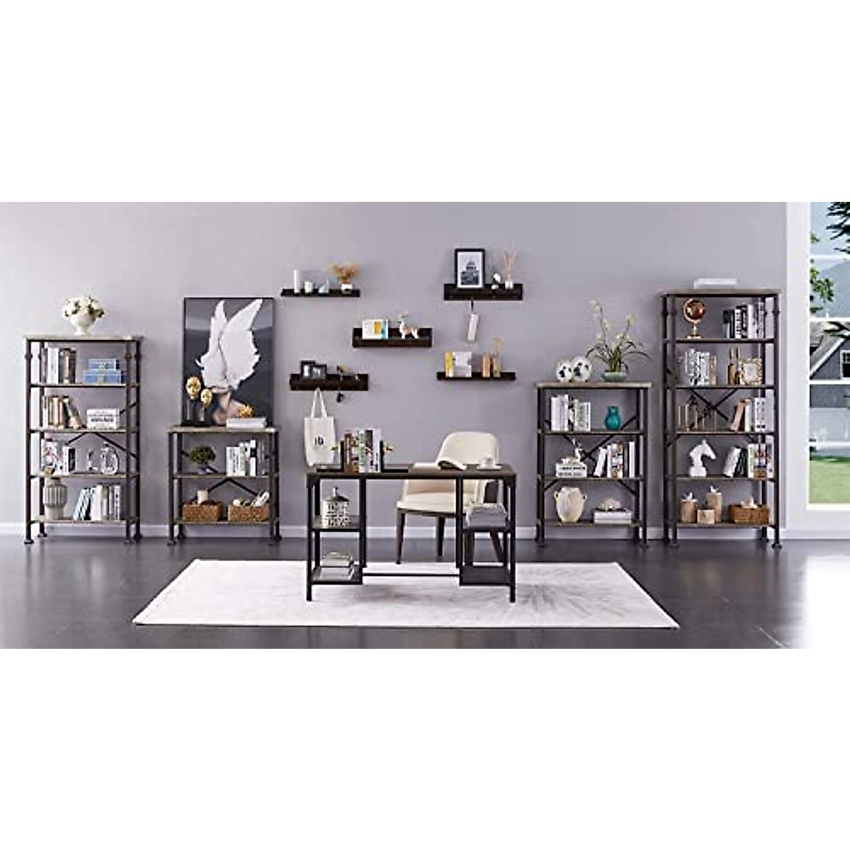 HOMBAZAAR Bookshelf, 3-Tier Vintage Industrial Book Shelf, Rustic Wood and Metal Bookcase and Bookshelves, Free Standing Storage Small Bookshelf for Living Room, Bedroom and Kitchen, Grey Oak