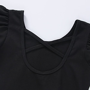 vivifayee Girls Ballet Leotards Dance Tutu Dress with Chiffon Bow Skirted Outfit X-Black