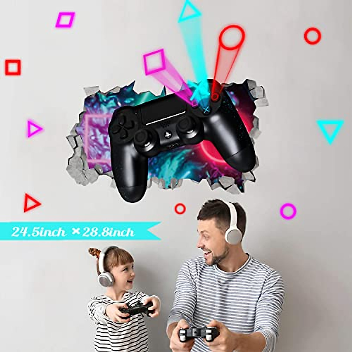 KOKOLAP Game Wall Decals,Gaming Wall Stickers for Teen Boys Room,3D Broken Wall Decals Gamer Controller Sticker Peel and Stick,Video Gaming Wallpaper for Kids Bedroom Playroom Nursery Boys Gift Decor