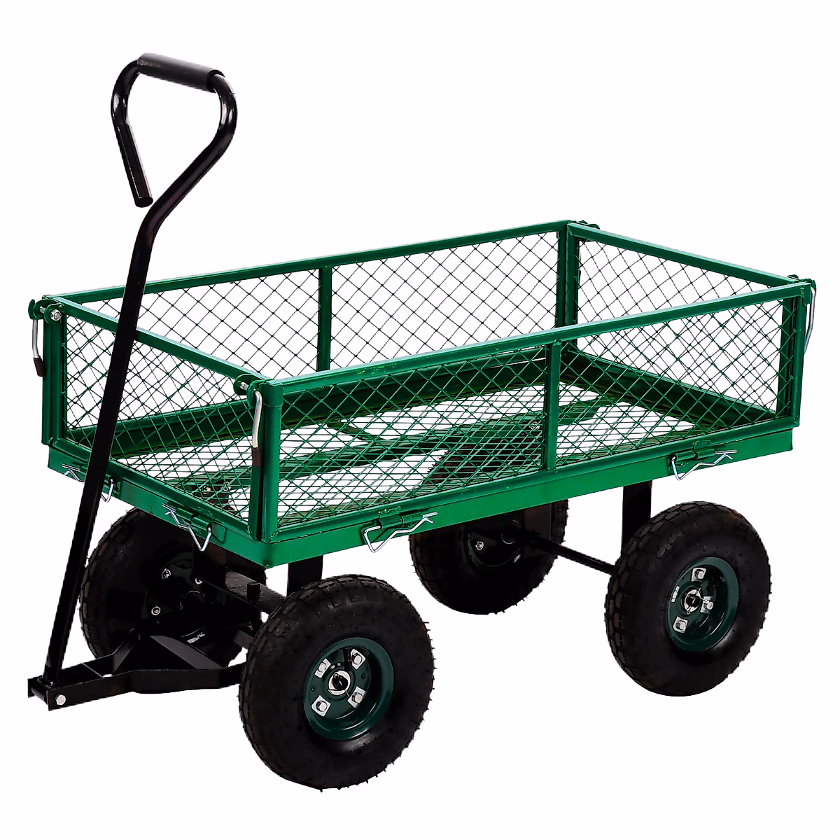 Hudada Garden Cart Heavy Duty Steel Utility Cart Yard Dump Wagon Cart Lawn Outdoor Utility Cart with Removable Sides and 10 Inch Wheels, Green
