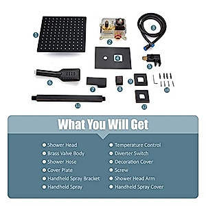 Aolemi 12 Inch Oil Rubbed Bronze Shower System Ceiling Mount Rain Shower Head with 3 Functions Hand-held Spray Bathroom Luxury Pressure Balance Rough-in Valve Shower Trim Kit Shower Faucet Combo Set