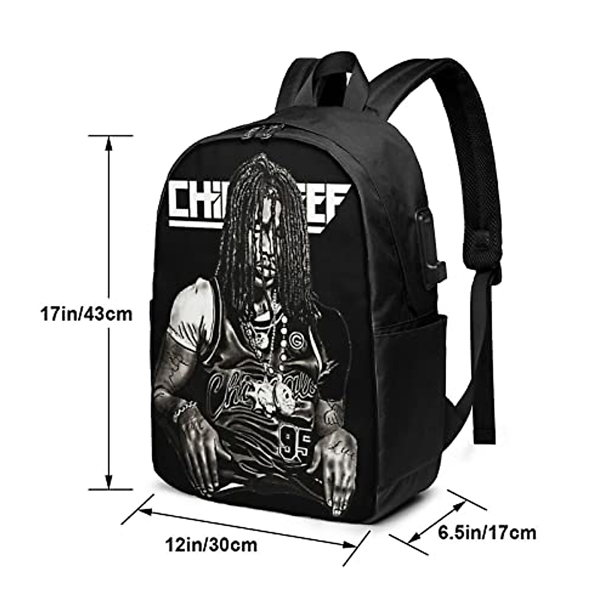 JamesHEvans Chief Popularity Rapper Keef Extra Large Travel Laptop Backpack, College School Computer Bookbag With USB Charging/Headphone Port Daypack Fits 17x 12 x 6.5 Inch Laptops Bag For Men Women