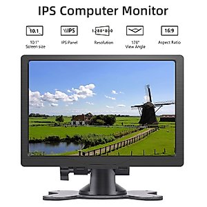 HMTECH 10.1 Inch HDMI Monitor 1280X800 Portable HD VGA Monitor LCD IPS Screen w/Dual-Speaker for Raspberry pi/PC/Laptop/TV/Camera/Gaming