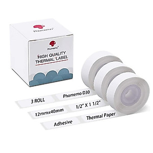Phomemo D30 Adhesive White Label Paper 1/2" X 1 1/2" (12mm X 40mm) 160 Labels/Roll, Black on White, 3 Roll, for Home Office School Organization, Gift for Decoration, Compatible with D30 Label Maker
