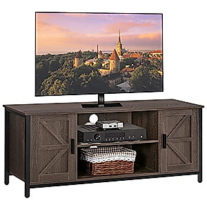 WEENFON Farmhouse TV Stand for 55 Inch TV, TV Console with Storage Barn Doors,Entertainment Center for Living Room, Bedroom, TV Stand with Stable Metal Frame, Dark Brown