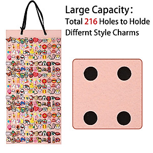 JUXYES Shoe Charms Organizer Wall Hanging Charms Collection Holder with 216 Holes, Portable Decorative Croc Shoe Charms Display Hanging Decoration Croc Charms Collection Storage Organizer