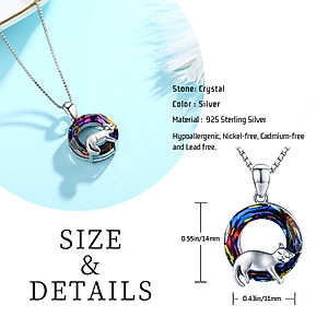 JUSTKIDSTOY Cat Necklace 925 Sterling Silver Cute Animal Pendant Necklace with Crystal Cat Jewelry Gifts for Women Cat Lovers