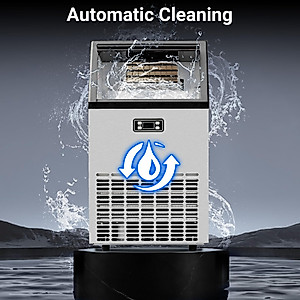 Commercial Ice Maker, 100 lbs/24h Ice Maker, Commercial Ice Maker Machine with LCD Panel, Commercial Ice Machine with 33lbs Ice Storage Capacity Ideal for Restaurant, Home and Offices, Stainless Steel