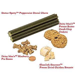 Naughty Spotty Dog Treat Gift Box, Black Skull Treat Dispenser, USA-Made Dog Treats & Chews, Md/Lg Dogs, (Peanut Butter, Blueberry, Peppermint & Chicken Flavors).