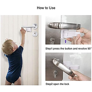 Childproof Door Lever Lock (4 Pack) Prevents Toddlers from Opening Doors. Easy One Hand Operation for Adults. Durable ABS with 3M Adhesive Backing. Simple Install (White)