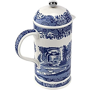 Spode Blue Italian French Press | 28-Ounce Capacity | Espresso, Coffee, and Tea Maker | Porcelain Cafetiere | Stainless Steel Plunger| Dishwasher Safe (Blue/White)