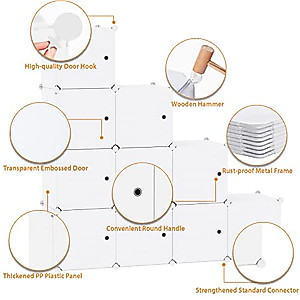C&AHOME Cube Storage Organizer with Doors, 12-Cube Shelves, Closet Cabinet, DIY Plastic Modular Bookshelf Ideal for Bedroom, Living Room, 36.6”L x 12.4”W x 48.4”H Milky USHS3012M-DOOR