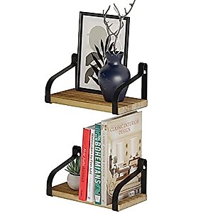 You Have Space Prato 9" Floating Shelves for Living Room Decor, Small Book Shelves for Bedroom, Bathroom & Kitchen Organization and Storage Shelves for Wall, Burnt, Set of 2