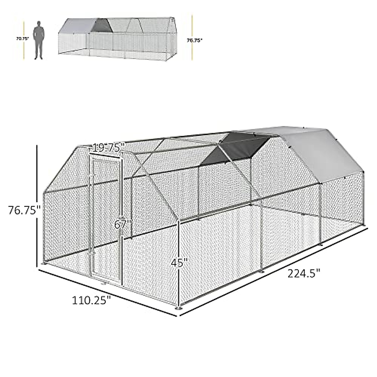 PawHut 18.5' Metal Chicken Coop Run with Roof, Walk-in Chicken Coop Fence, Chicken House Chicken Cage Outdoor Chicken Pen Hen House
