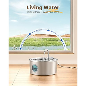 Cat Water Fountain Stainless Steel - Dog Automatic Waterer Bowl - Auto Pet Dispenser - Small Pets Drinking Waterer Indoor - Auto Dish Animal Fountains - 108oz/3.2L Metal Self Kitty Watering Supplies