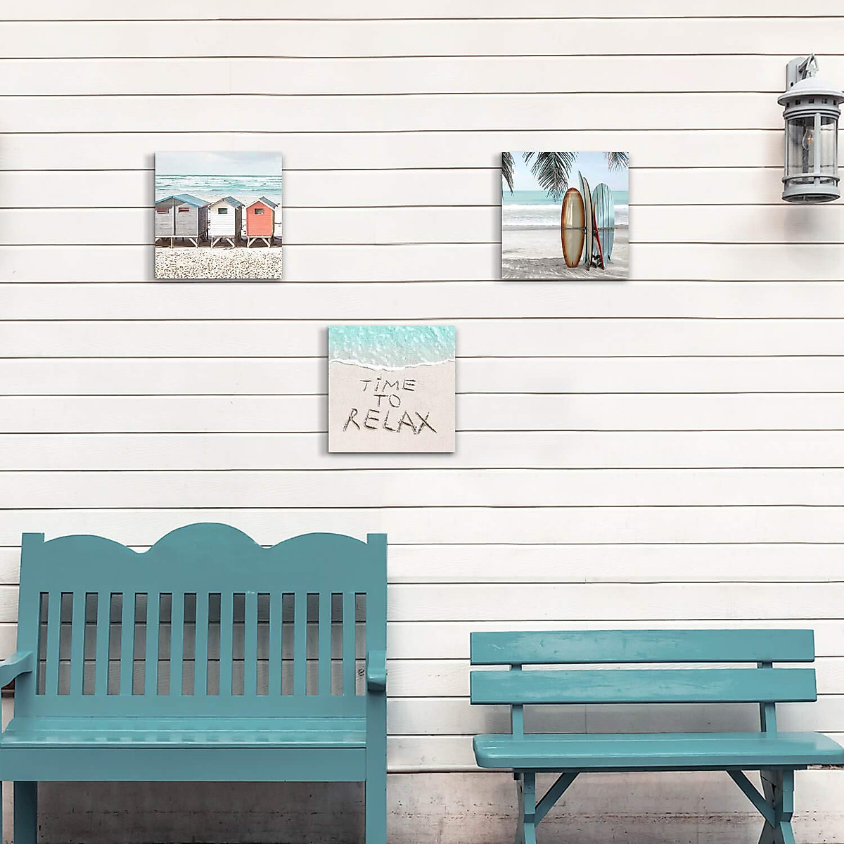 TAR TAR STUDIO Beach Coastal Canvas Wall Art: Seashore Artwork Surfboard Picture Seascape Painting for Living Room (12" x 12" x 3 PCS, Multiple Sizes)