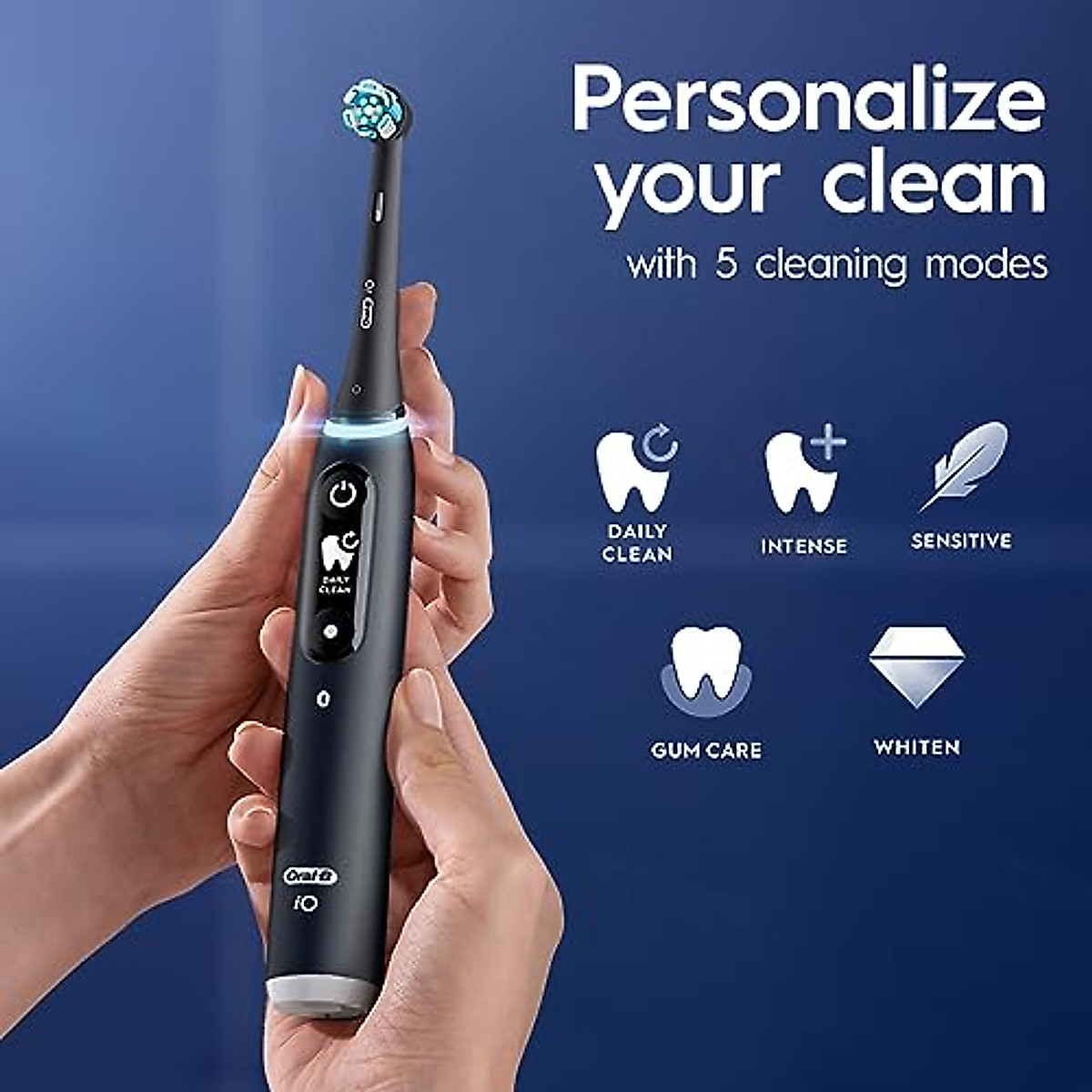 Oral-B iO Series 6 Rechargeable Electric Toothbrush with Visible Pressure Sensor to Protect Gums, 2 Minute Timer, 5 Cleaning Settings, 1 Replacement Toothbrush Head, and Travel Case, Black